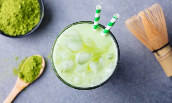 Frothy Iced Matcha Latte - Pink Lotus Power Up